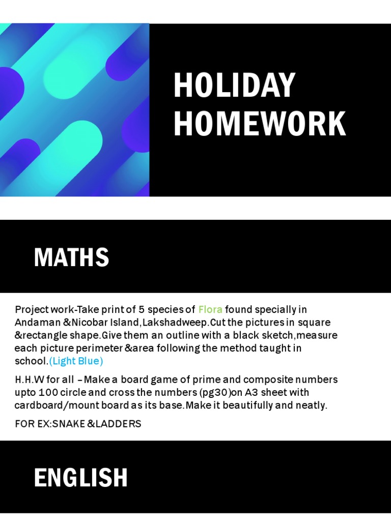 Holiday Homework | PDF