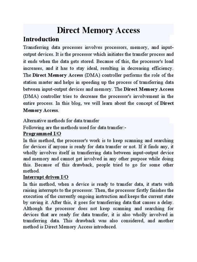 Direct Memory Access | Download Free PDF | Input/Output | Computer ... Direct Memory Access | Download Free PDF | Input/Output | Computer ...