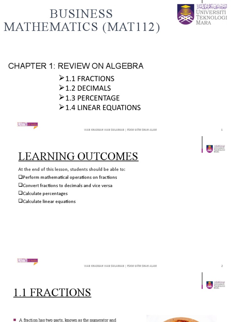 Mat112 - Chapter 1 - Review On Algebra | PDF | Equations | Arithmetic