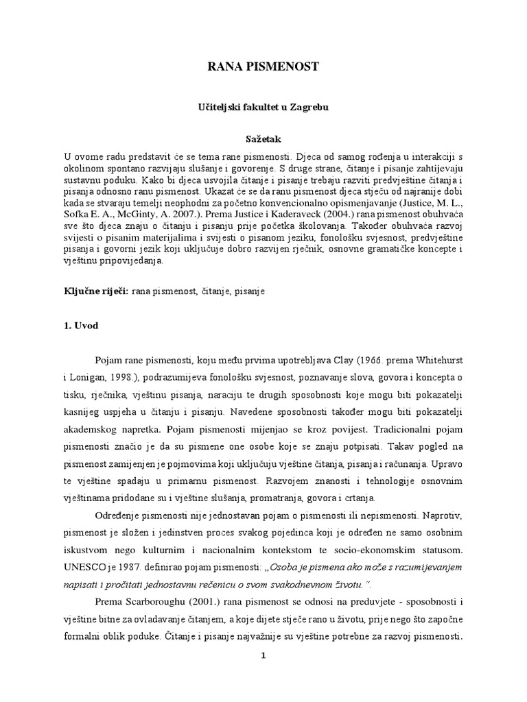 Rana pismenost djece predškolske dobi | PDF