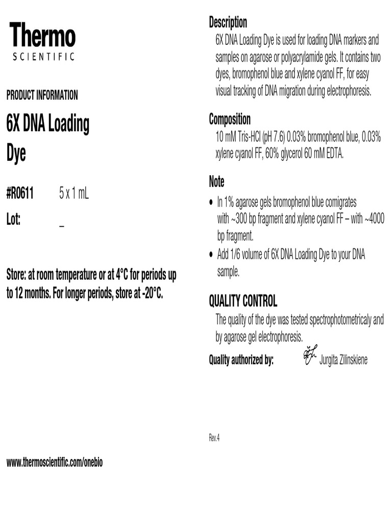 MAN0012965 6X DNA Loading Dye R0611 UG | PDF