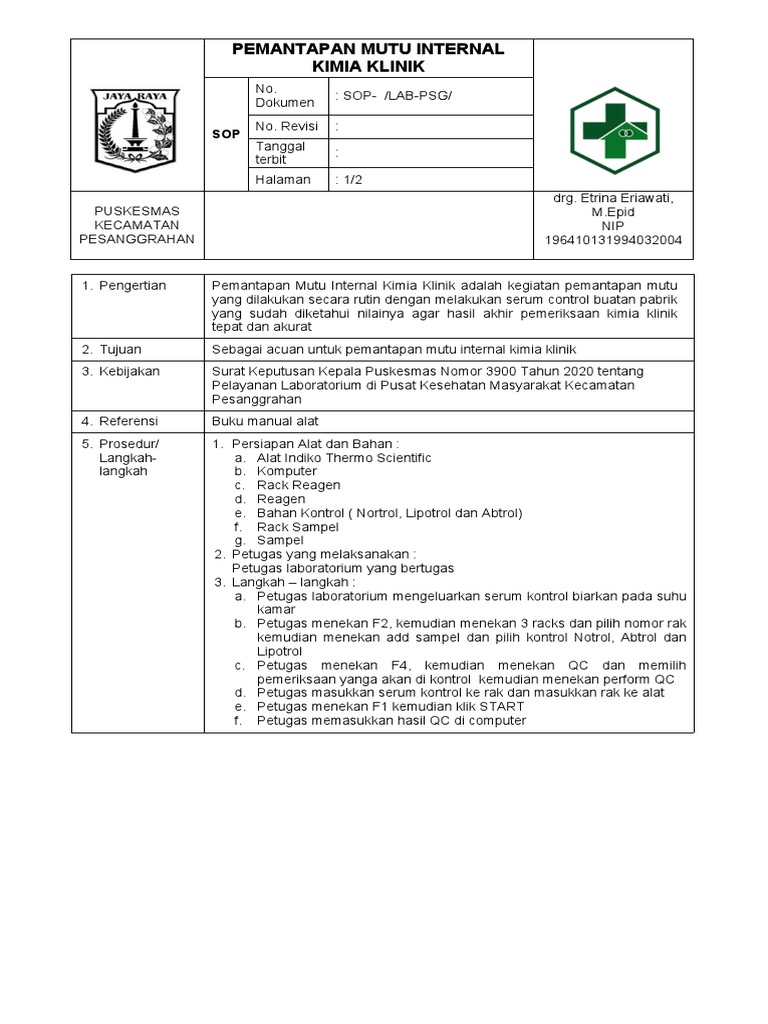 SOP PMI KIMIA KLINIK | PDF