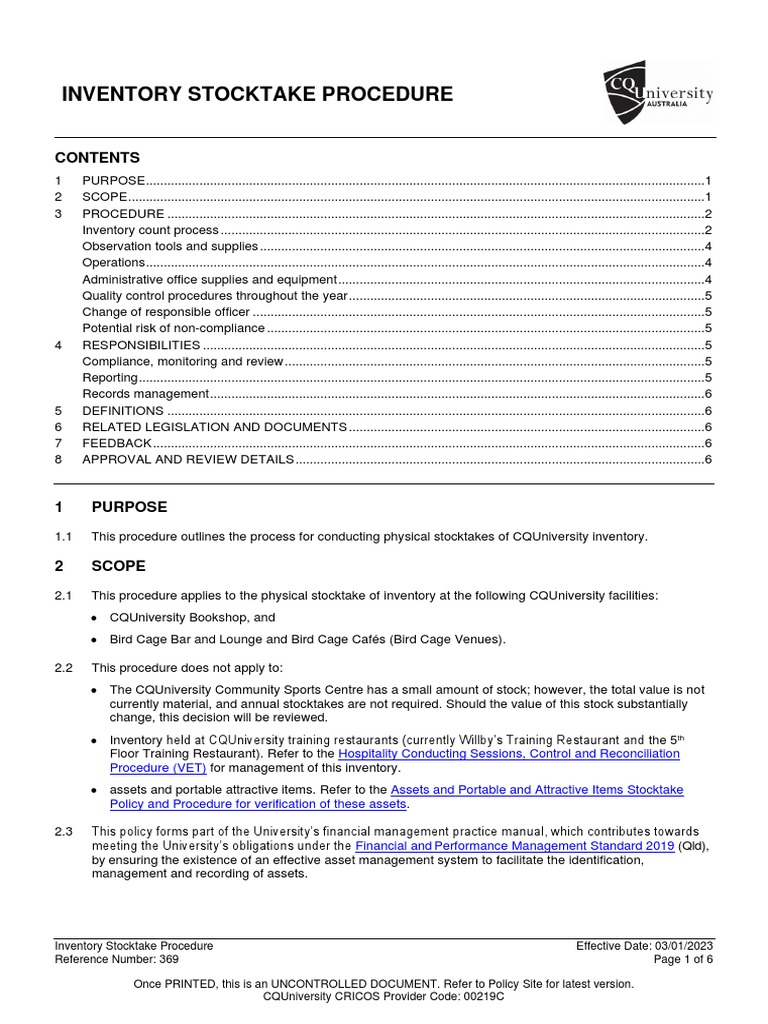 Inventory Stocktake Procedure | PDF