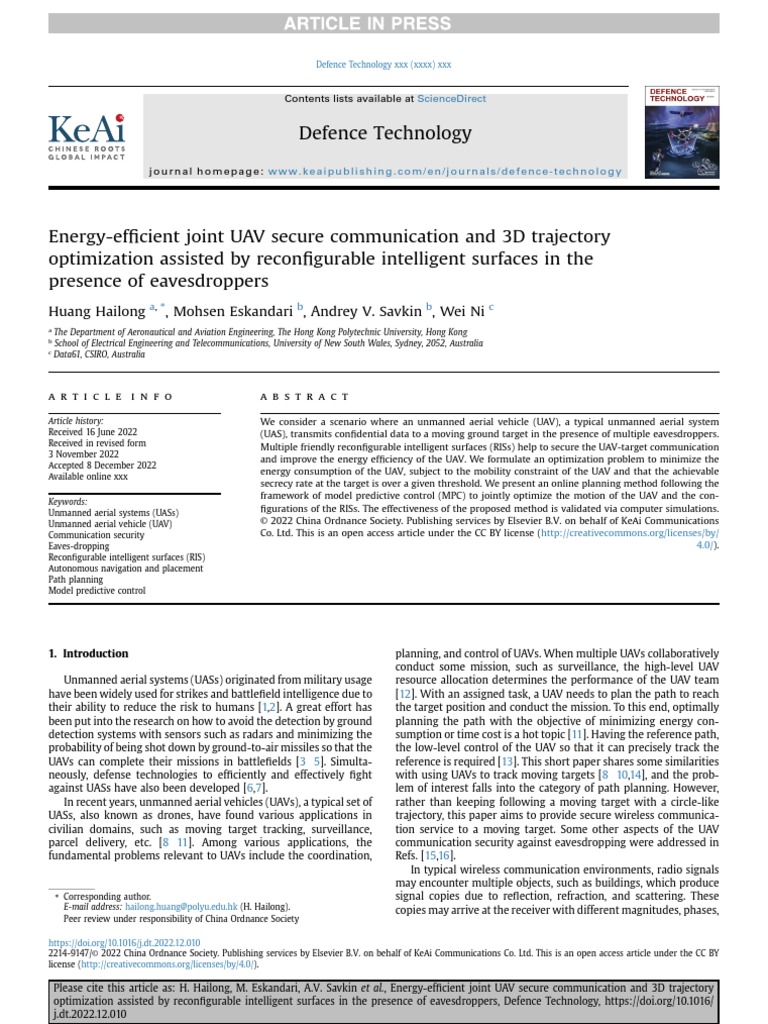 Energy Efficient Joint Uav Secure Communication And 3d Trajecto 2022 Defence Pdf Unmanned