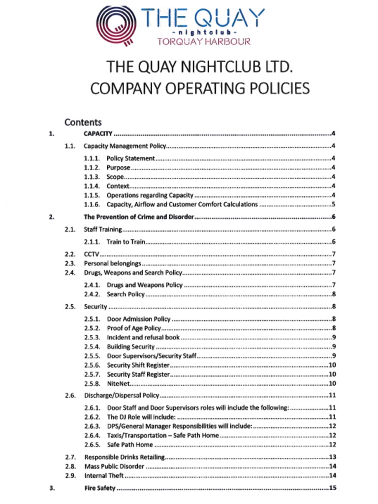 NIghtclub operating procedures SAMPLE | PDF