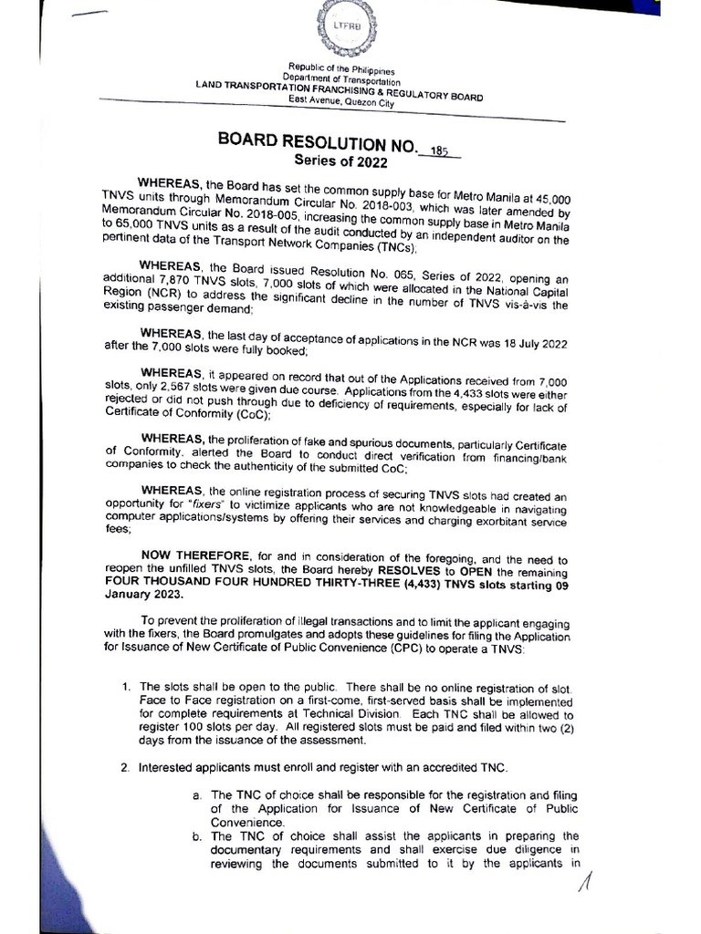 Board Resolution (LTFRB) | PDF