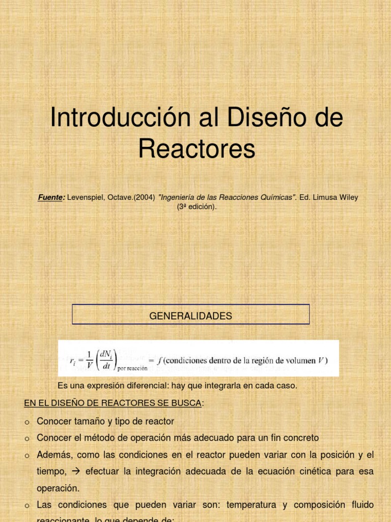 Cap. 4. Introducción Al Diseño de Reactores | PDF
