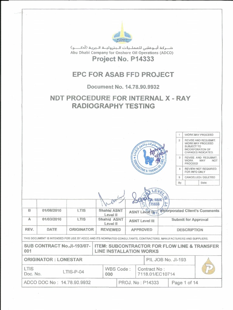 NDT Procedure for Internal X-Ray Testing | PDF | Nondestructive Testing ...