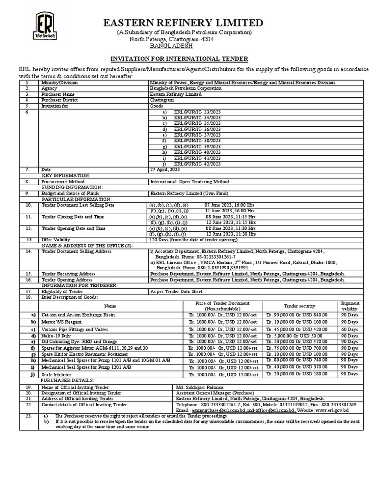 Eastern Refinery Limited Eastern Refinery Limited | PDF | Procurement ...