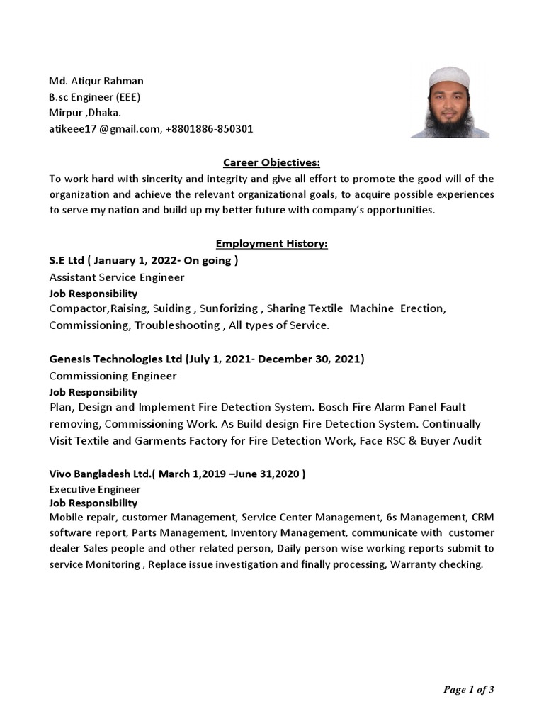 CV of Md. Atiqur Rahman | PDF | Electrical Engineering | Computing