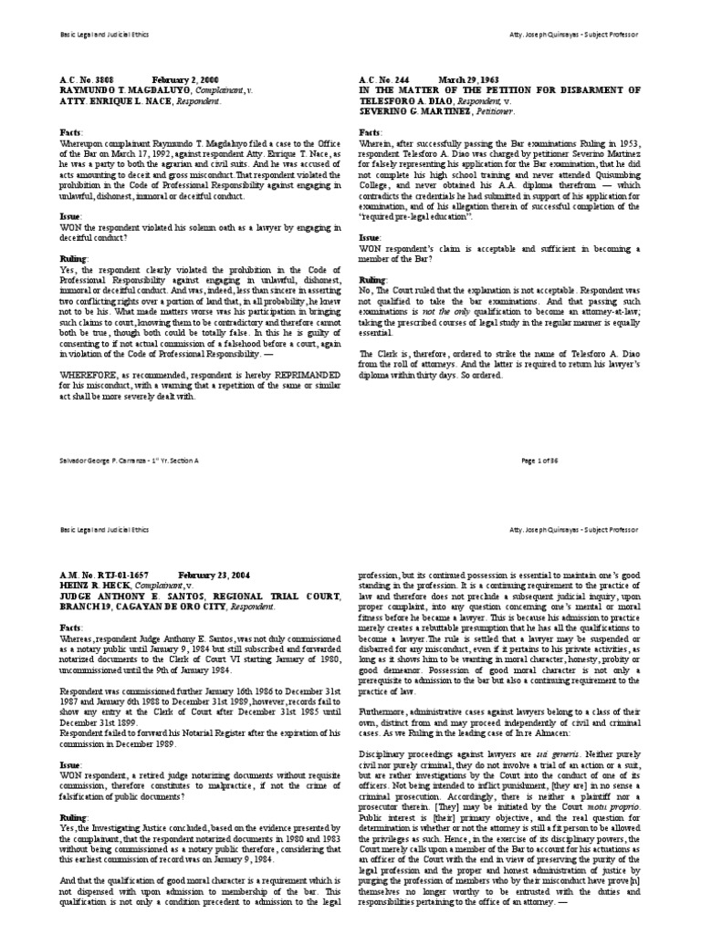 Case Digest in Basic Legal and Judicial Ethics | PDF
