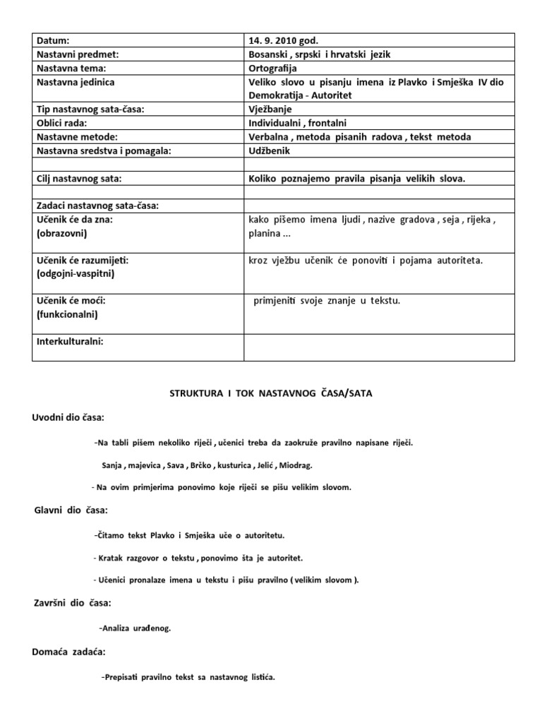5.veliko Slovo U Pisanju Imena Iz Plavko I Smješka | PDF