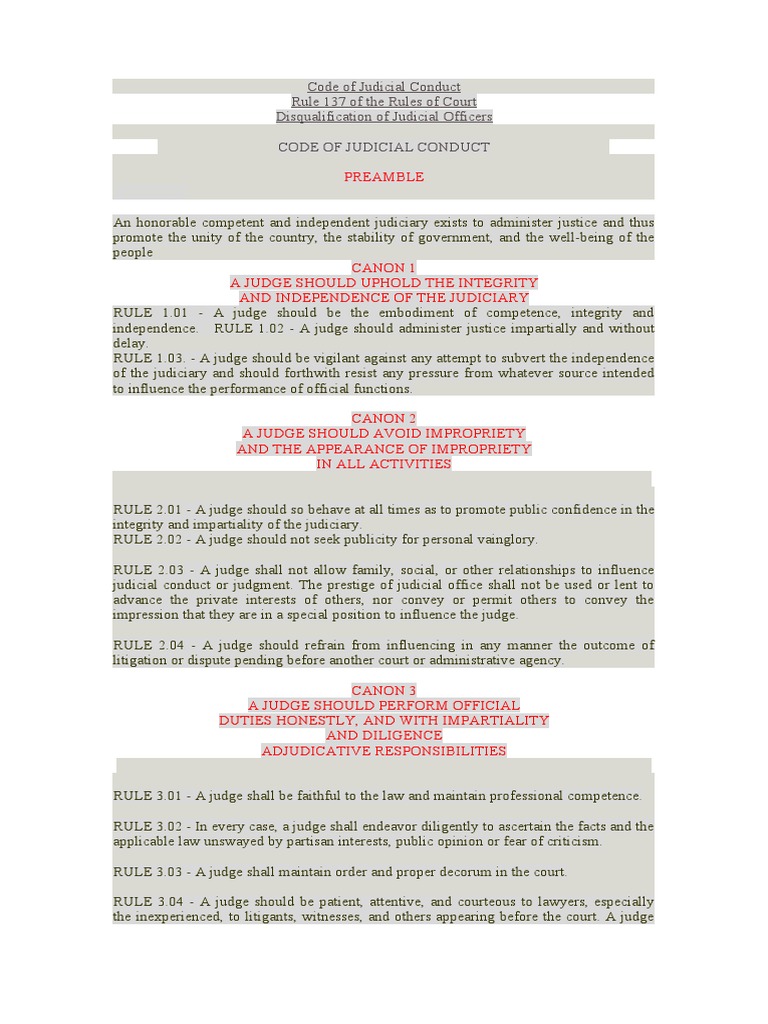 Old Code of Judicial Conduct For The Philippine | PDF | Judge | Judiciaries