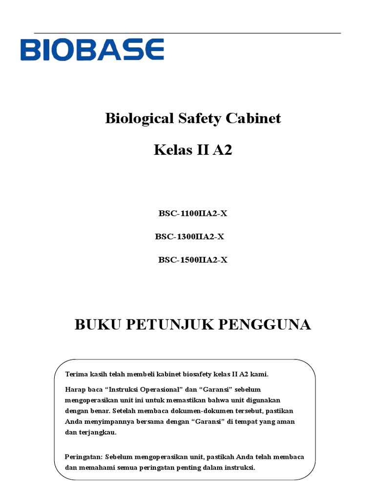 2 - User Manual For Biological Safety Cabinet Class II A2 BSC-1100IIA2 ...