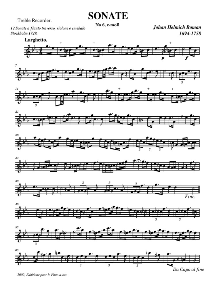 Roman Sonata 6 Recorder | PDF | Classical Music | Musical Compositions