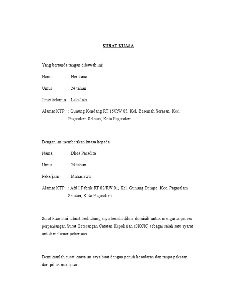 SURAT KUASA SKCK | PDF