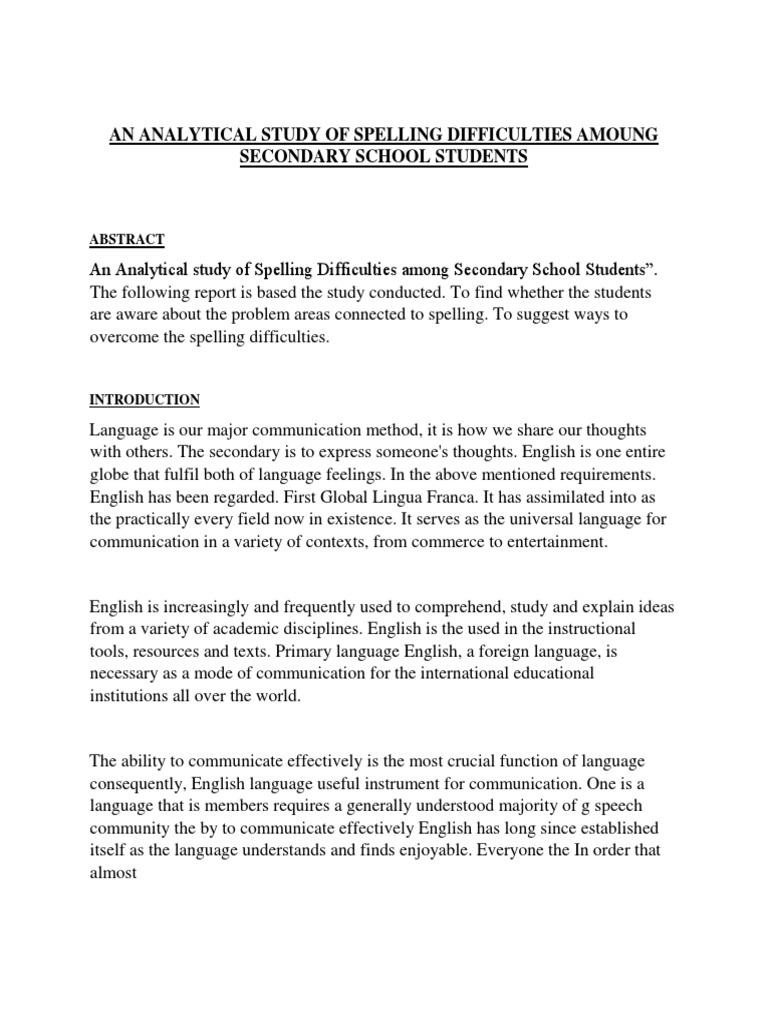An Analytical Study of Spelling Difficulties Among Secondary School ...