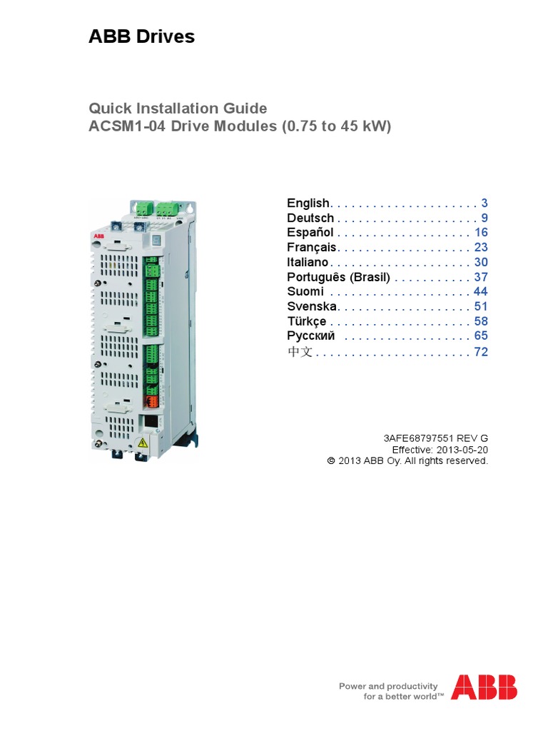 ABB Drives: Quick Installation Guide ACSM1-04 Drive Modules (0.75 To 45 ...