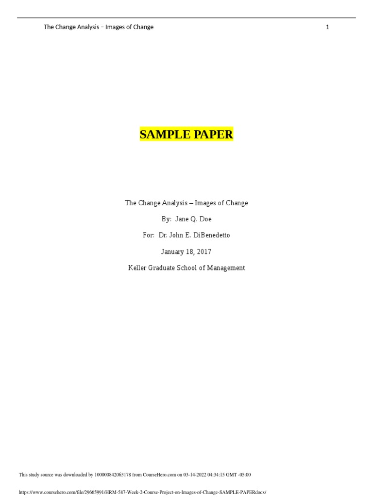 HRM 587 Week 2 Course Project On Images of Change SAMPLE PAPER | PDF