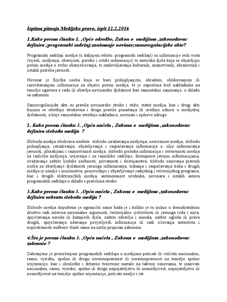 Medijsko Pravo Pitanja100 | PDF