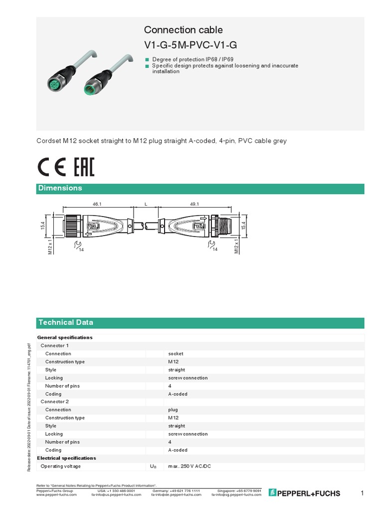 Connection Cable V1-G-5M-PVC-V1-G: Dimensions | Download Free PDF ...
