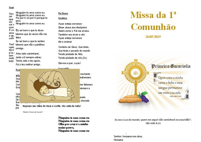Missa Primeira Comunhaõ | PDF | Amor | Eucaristia