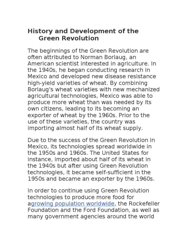 History and Development of The Green Revolution | PDF