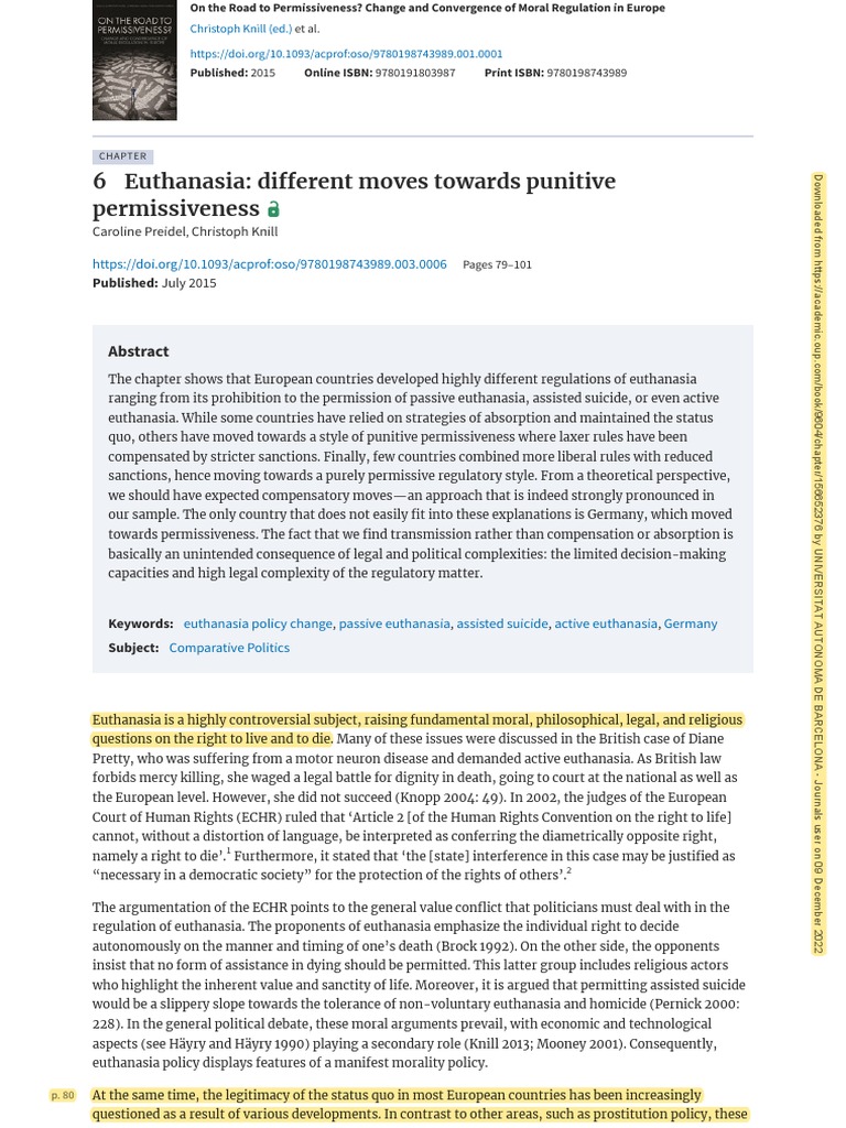 Preidel y Knill - 2016 - Euthanasia On The Road To Permisiveness | PDF | Applied Ethics