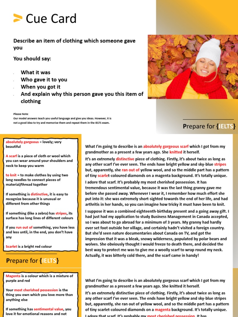 IELTS Speaking Part2 Cue Card Describe Item of Clothing Someone Gave ...