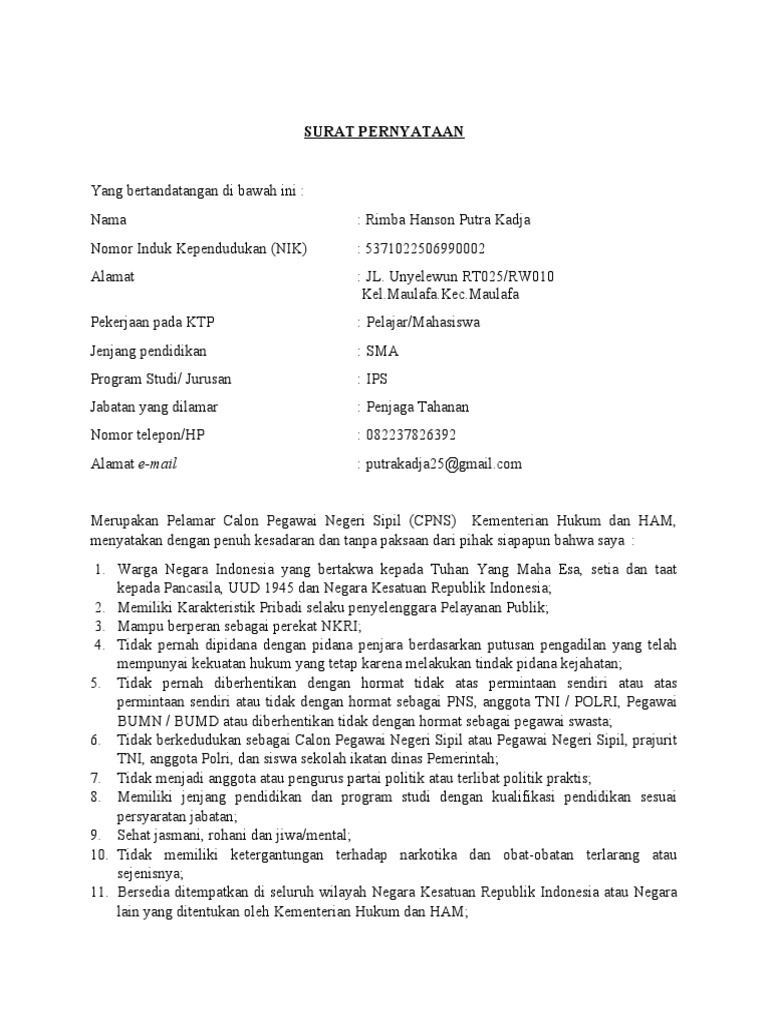 Surat Perntyataan Rimba | PDF