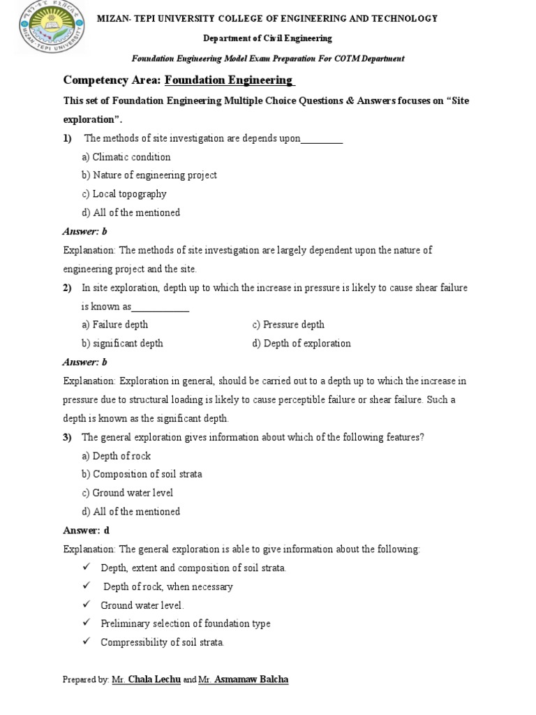 Foundation Engineering Questions and Answers | PDF | Deep Foundation ...