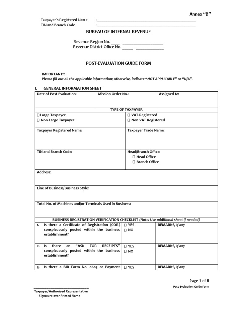 Post-Evaluation Guide for BIR Compliance | PDF | Business | Finance ...