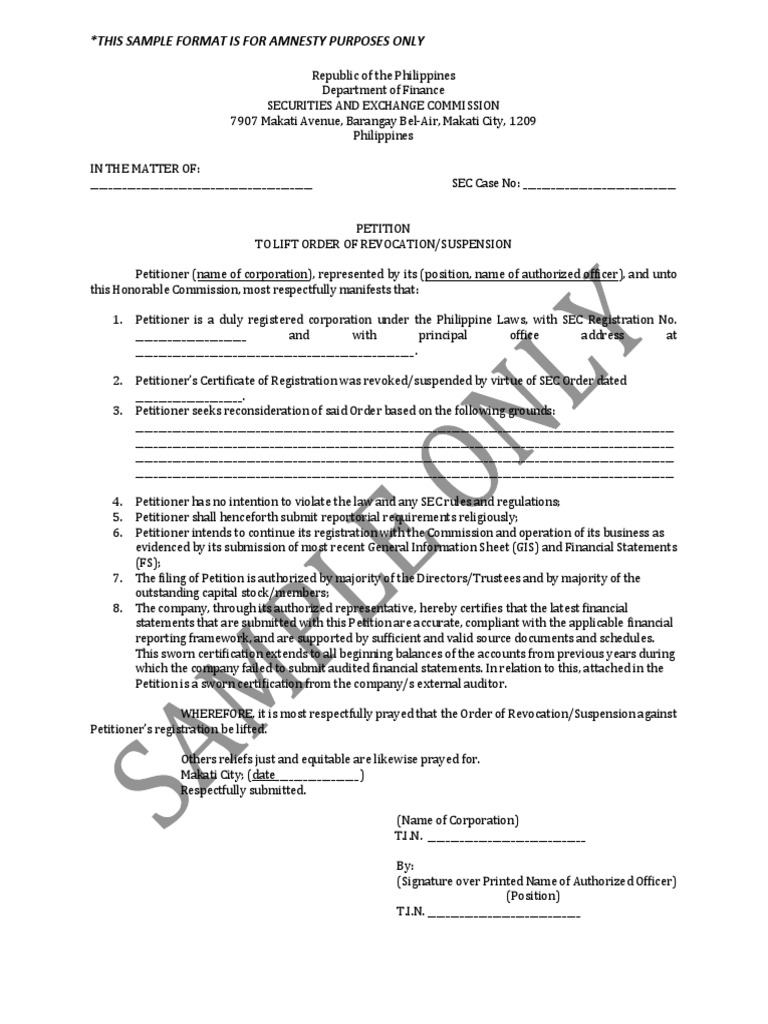 Amnesty Petition To Lift - Sample Format.309f120b | PDF | Affidavit ...