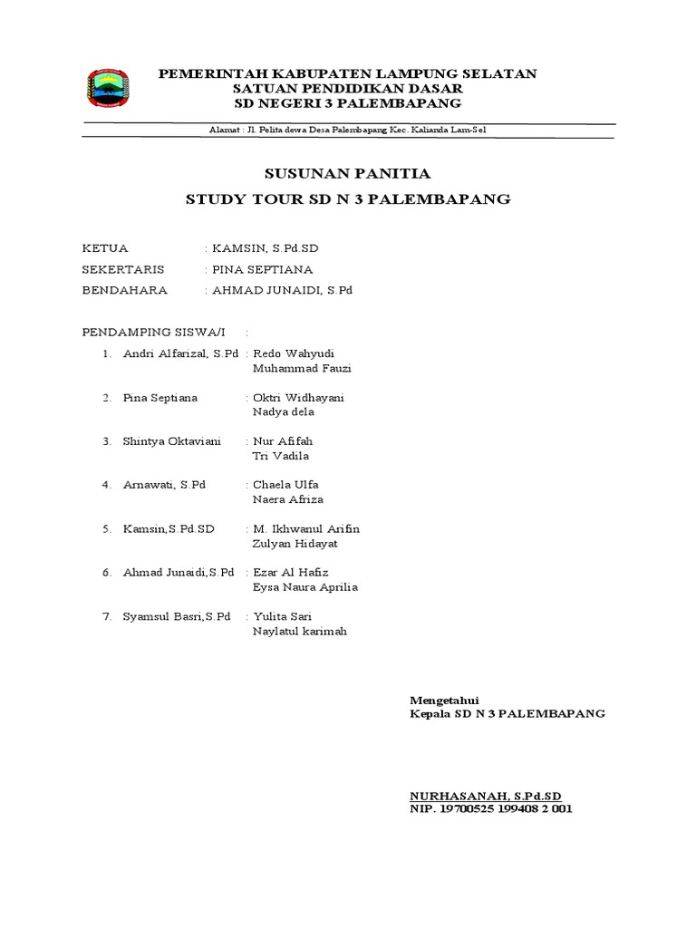 Susunan Panitia Study Tour SDN 3 | PDF