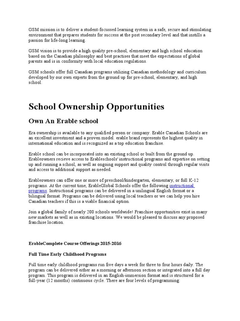 School Ownership Opportunities: Own An Erable School | Download Free ...
