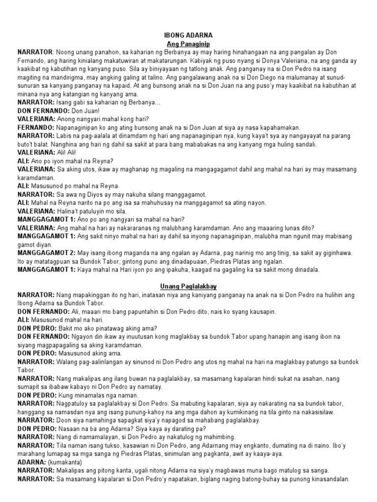 Ibong Adarna: Script at Diálogo | PDF