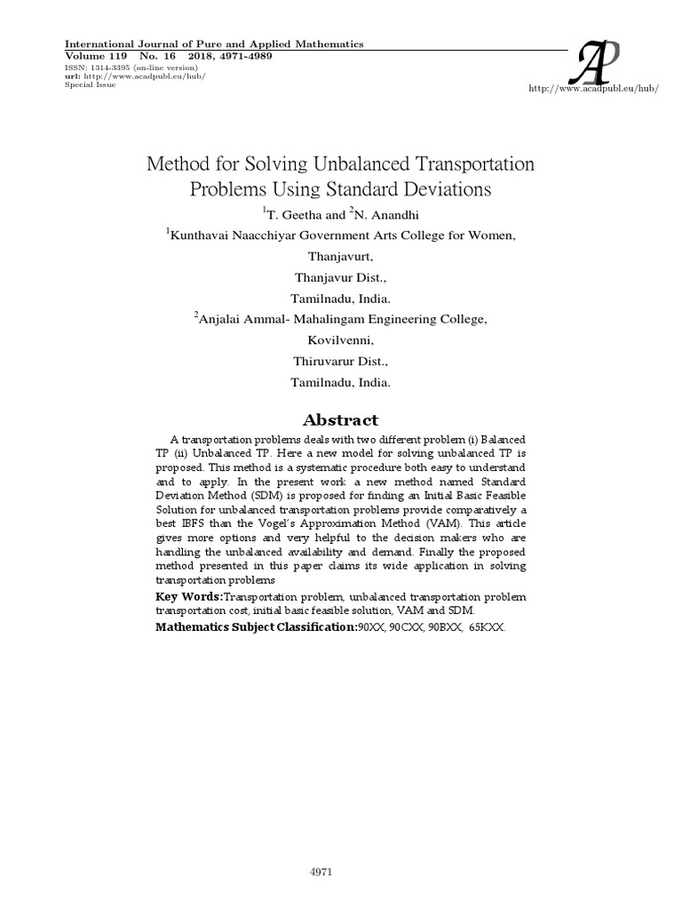 Method For Solving Unbalanced Transportation Problems Using Standard ...