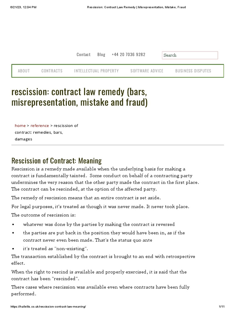 Rescission - Contract Law Remedy - Misrepresentation, Mistake, Fraud ...