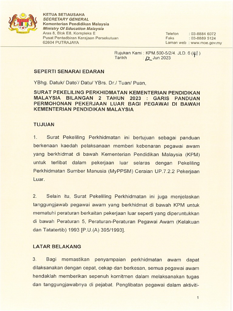 SPP KPM Bil 2 Tahun 2023 Garis Panduan Permohonan Pekerjaan Luar Bagi ...
