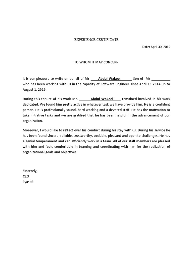 Software Engineer Experience Certificate | PDF | Career & Growth