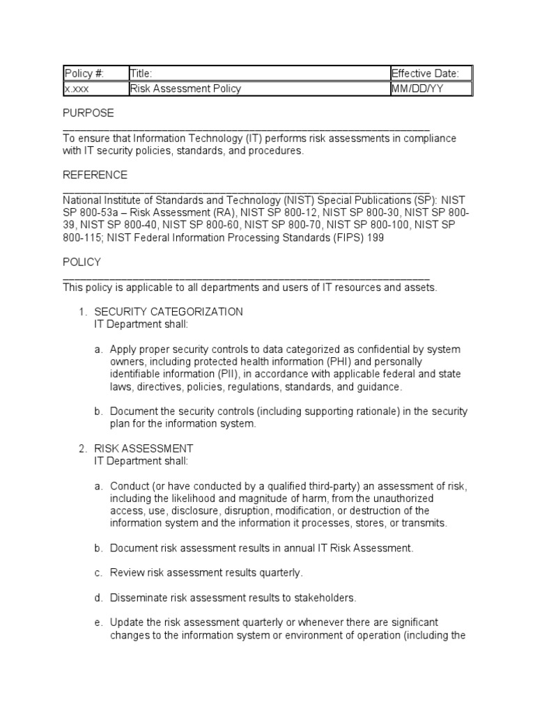 Risk Assessment Policy | PDF