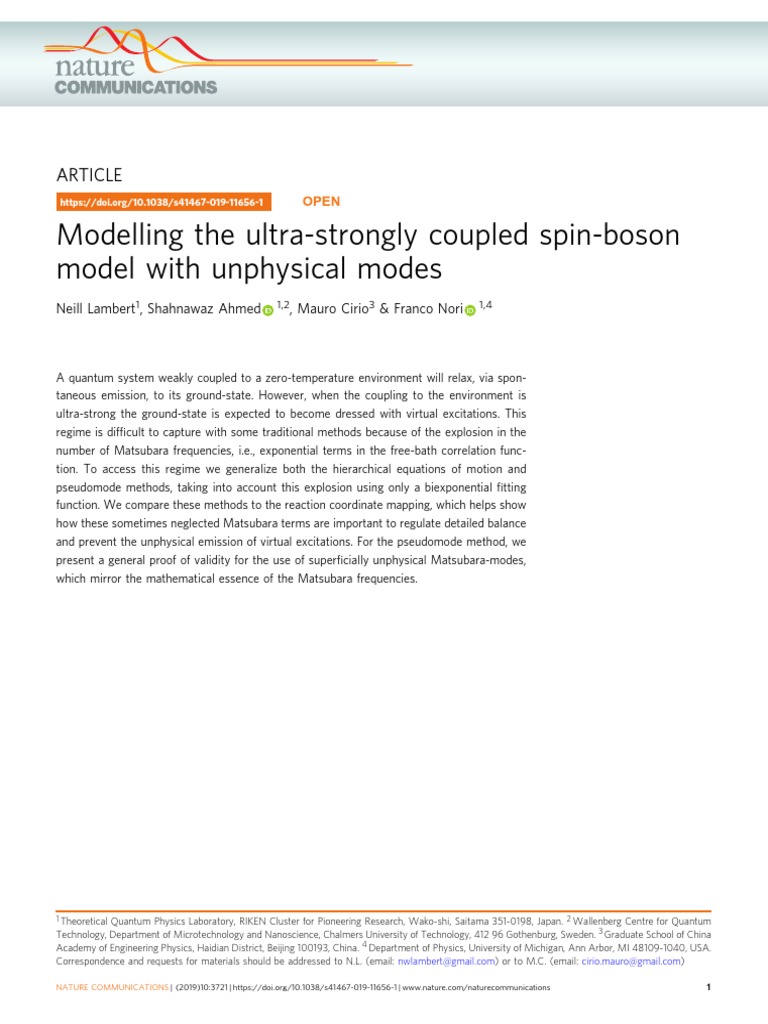 Modelling The Ultra-Strongly Coupled Spin-Boson Model With Unphysical Modes | PDF