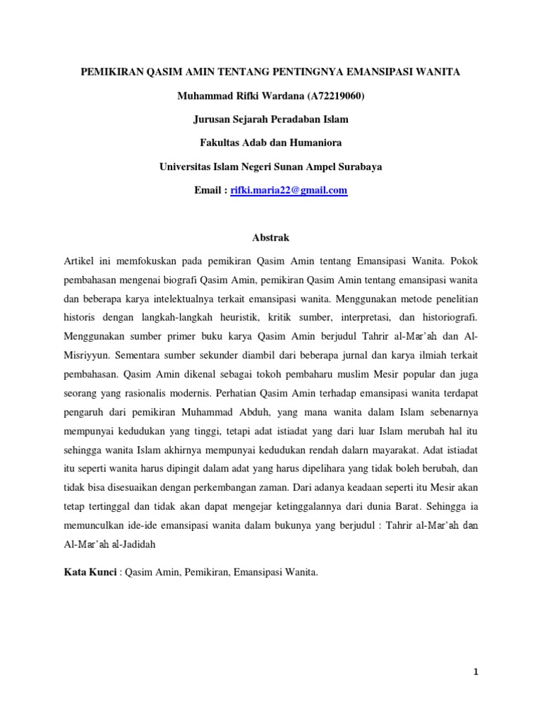 Pemikiran Qasim Amin tentang Emansipasi | PDF