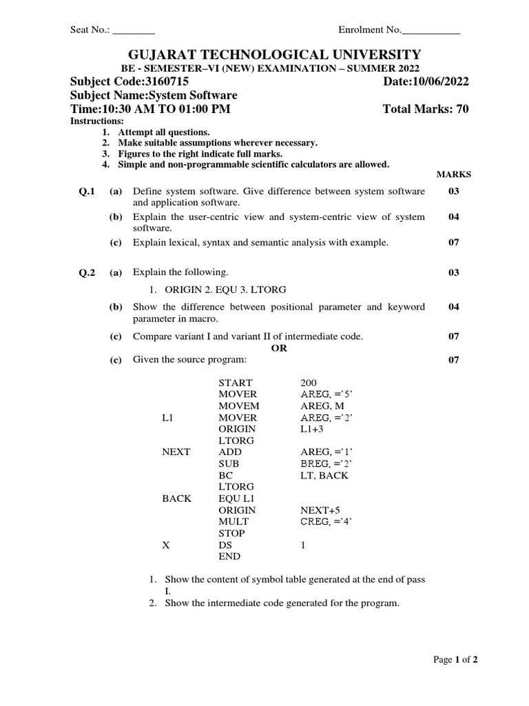 SS Gtu Question Papers | PDF | Macro (Computer Science) | Assembly Language