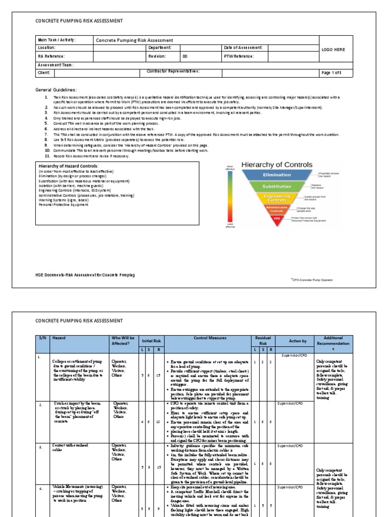 Concrete Pumping Risk Assessment | PDF | Risk Assessment | Safety