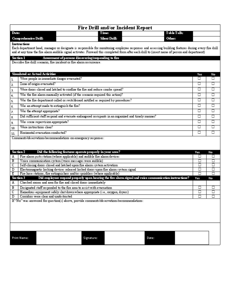 Fire Drill and or Incident Report Form | PDF