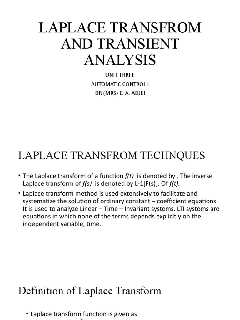 Unit - 3 - Laplace Tarnsform and Transient Analysis | PDF | Laplace Transform | Control Theory