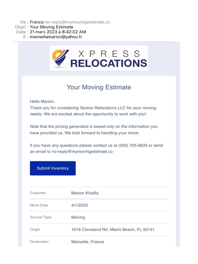 Your Moving Estimate | PDF