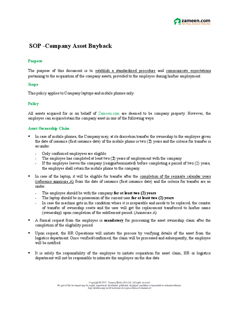 SOP - Asset Buy Back-26072022 | PDF | Business | Computing