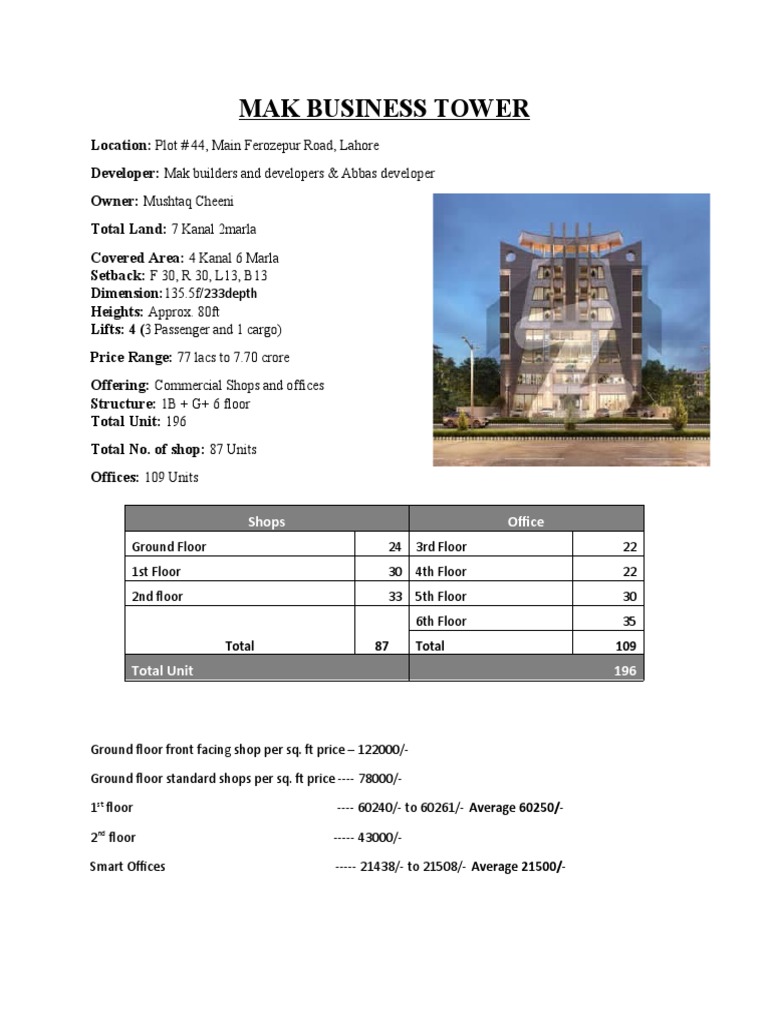 MAK BUSINESS TOWER Fact Sheet | PDF | Civil Engineering | Buildings And ...